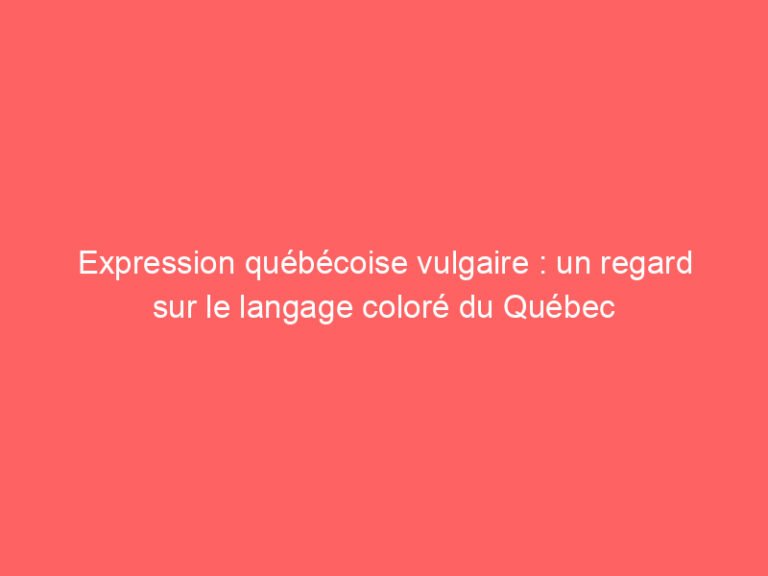 Expression québécoise vulgaire : un regard sur le langage coloré du Québec
